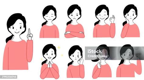 젊은 여성의 상체의 다양한 표현을 표현한 일러스트레이션 세트 기쁨 분노 슬픔 즐거움 20 29세에 대한 스톡 벡터 아트 및 기타 이미지 Istock