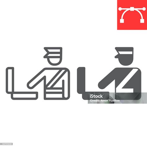 세관 검사 라인 및 글리프 아이콘 보안 검색대 및 공항 수하물 제어 벡터 아이콘 벡터 그래픽 편집 가능한 스트로크 윤곽선 표지판 Eps 10 보안 요원에 대한 스톡 벡터