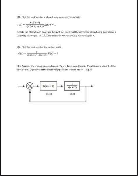 Solved Q Plot The Root Loci For A Closed Loop Control Chegg