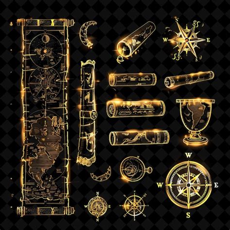 Premium Psd Ancient Map 16 Bit Pixel With Scroll And Compass With