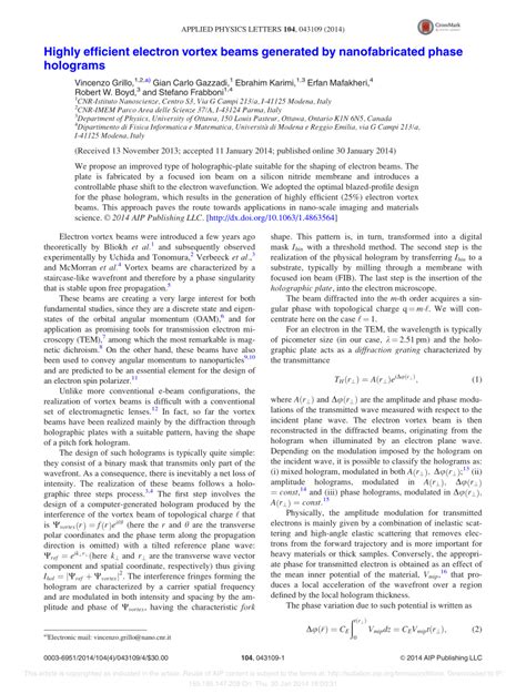 Pdf Highly Efficient Electron Vortex Beams Generated By
