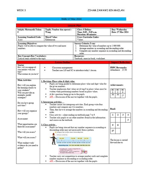 27 Mac 2024 Rabu 1 Masa Pertama Mt 5 Delima Pdf Lesson Plan