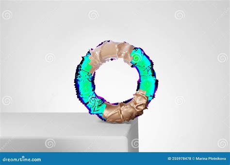 3d Render Abstract Geometric Torus Shape Cracked Surface With Hole