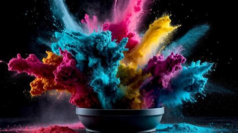 Abstract Powder Splatter On A Black Background In Vibrant Colors