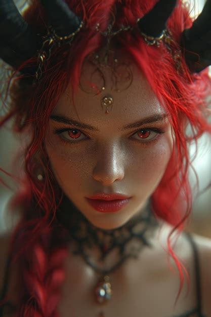 Premium Photo Beautiful Demon Girl Young Woman With Wings And With