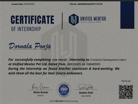 Internship Frontenddevelopment Webdevelopment Unifiedmentor