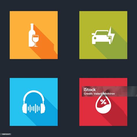 유리 전기 자동차 헤드폰 및 음파및 물 방울 비율 아이콘와인 병을 설정합니다 벡터 Dj에 대한 스톡 벡터 아트 및 기타 이미지 Dj 개념 검은색 Istock