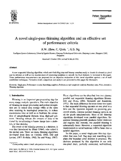 Pdf A Novel Single Pass Thinning Algorithm 1 A Novel Single Pass Thinning Algorithm