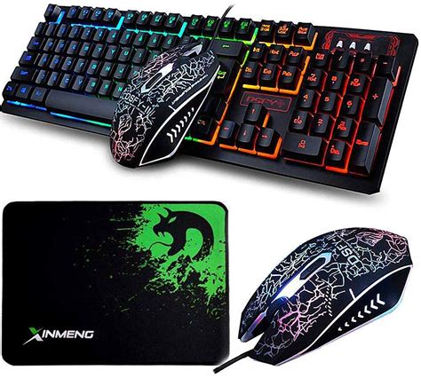 Lexonelec Gaming Keyboard Mouse Combo K13 Wired Rainbow Led Backlit 104 Keys Ergonomic Gamer