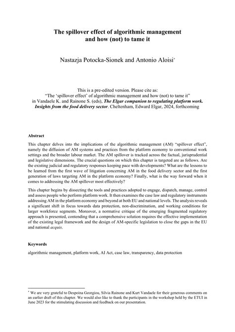 (PDF) The spillover effect of algorithmic management and how (not) to tame it