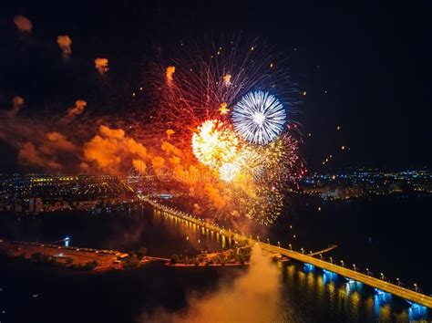 Firework Above Voronezh During Celebration Of Victory Day Aerial View