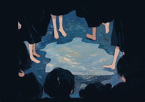 Safebooru 6girls Barefoot Black Dress Black Hair Double Bun Dress Feet Hair Bun Highres Ka