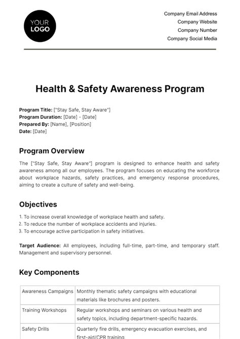 Free Health And Safety Awareness Program Template To Edit Online