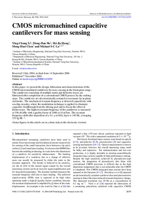 Pdf Cmos Micromachined Capacitive Cantilevers For Mass Sensing