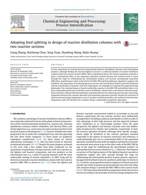 Pdf Adopting Feed Splitting In Design Of Reactive Distillation