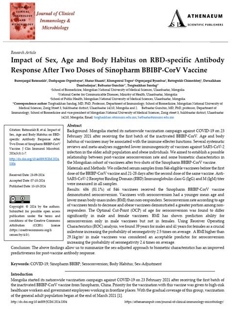 Impact Of Sex Age And Body Habitus On Rbd Specific Antibody Response