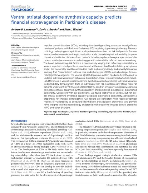 Pdf Ventral Striatal Dopamine Synthesis Capacity Predicts Financial