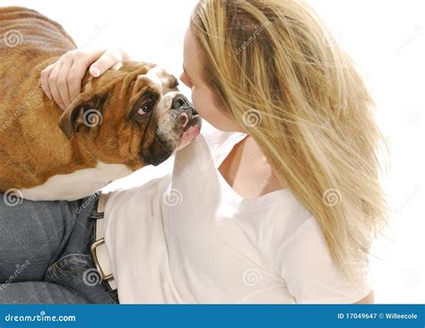 Woman Loving Her Dog Stock Image Image Of Cheerful Female 17049647