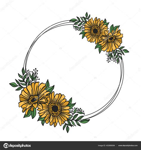 Flower Frame Double Roundfloral Circle Border Botanical Drawing Style