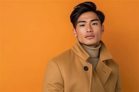 Premium Photo Young Man Poses In Brown Coat