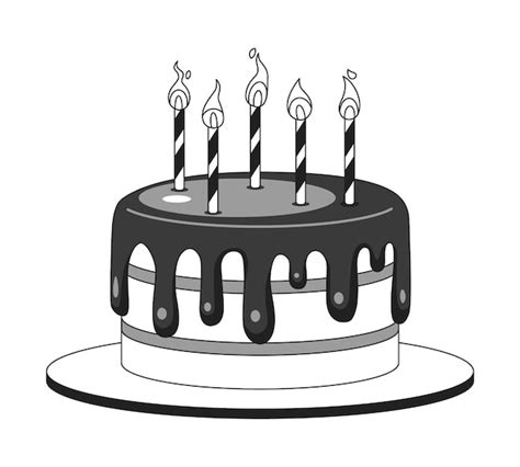 생일 케이크 켜진 ⁇ 불 검은색과 ⁇ 색 2d 만화 객체 행복한 생일 디저트 고립된 ⁇ 터 윤 ⁇ 아이템 어린 시절 축제