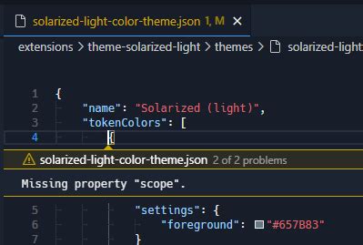Missing Property Scope In Solarized Light S Package Json Issue Microsoft Vscode