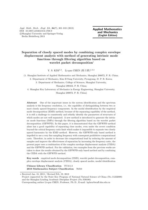 Pdf Separation Of Closely Spaced Modes By Combining Complex Envelope