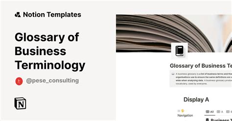 glossary of business terminology template by pese consulting notion