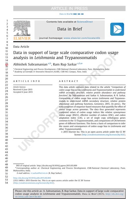 Pdf Data In Support Of Large Scale Comparative Codon Usage Analysis