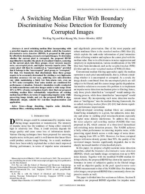 Pdf A Switching Median Filter With Boundary Discriminative Noise
