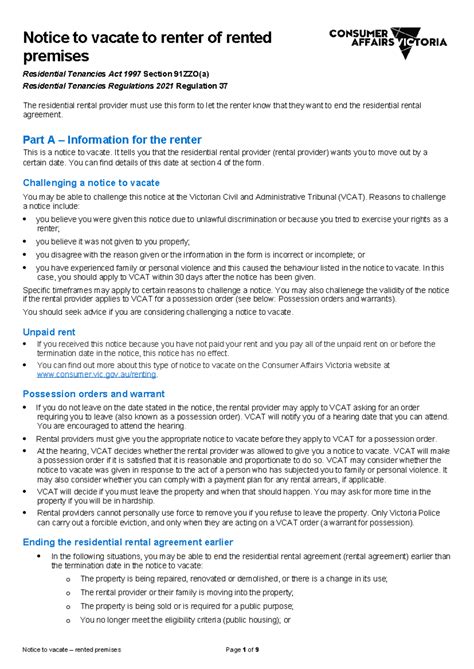 Notice To Vacate Hand In Notice To Vacate To Renter Of Rented