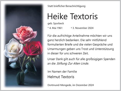 Traueranzeigen Von Heike Textoris Sich Erinnern De