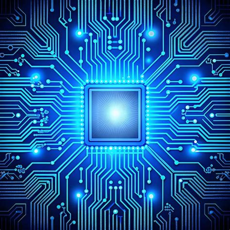 Abastract Ai Circuit Board Background Technology Connected Blue Lines With Electronics Elements