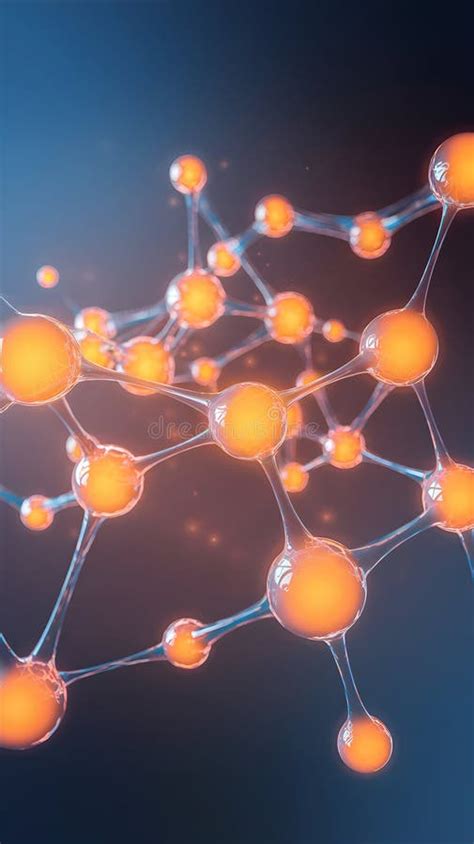 Scientific Molecular Structure With Interconnected Spheres Glowing Bright Orange Stock