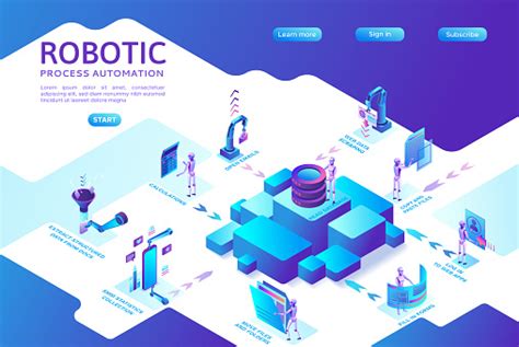 데이터로 작동하는 로봇 무기 이동 파일 웹 사이트에서 정보를 추출 디지털 기술 서비스 3d 등등 측정 벡터 일러스트와 로봇