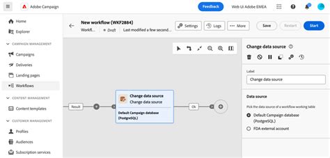 데이터 소스 변경 워크플로우 활동 사용 Adobe Campaign