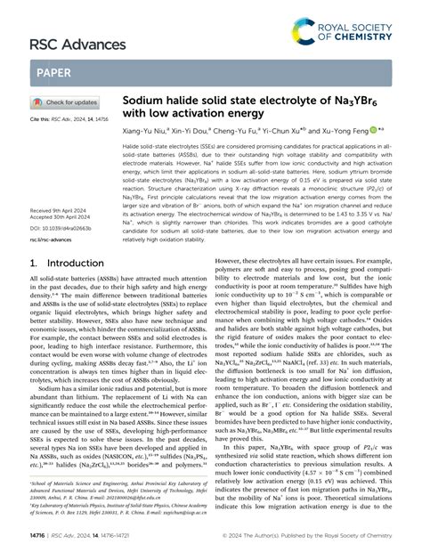 Pdf Sodium Halide Solid State Electrolyte Of Na3ybr6 With Low Activation Energy