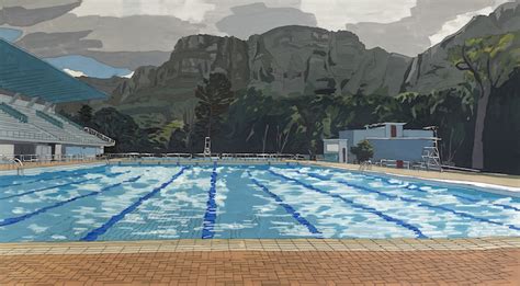 Adele Van Heerden Newlands Municipal Swimming Pool Ink And Gouache On Film 42x60cm 2022 Visi