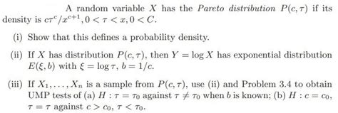 Solved A Random Variable X Has The Pareto Distribution Plc