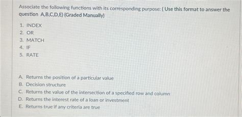 Solved Associate The Following Functions With Its