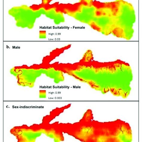 Bayesian Occupancy Continuous Habitat Suitability Maps Generated By