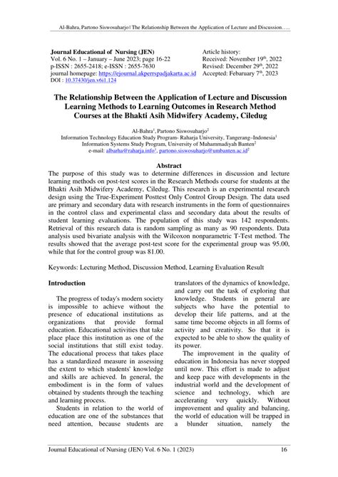 Pdf The Relationship Between The Application Of Lecture And Discussion Learning Methods To