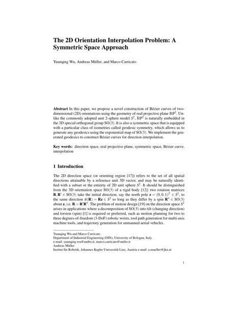 Pdf The 2d Orientation Interpolation Problem A Symmetric Space Approach