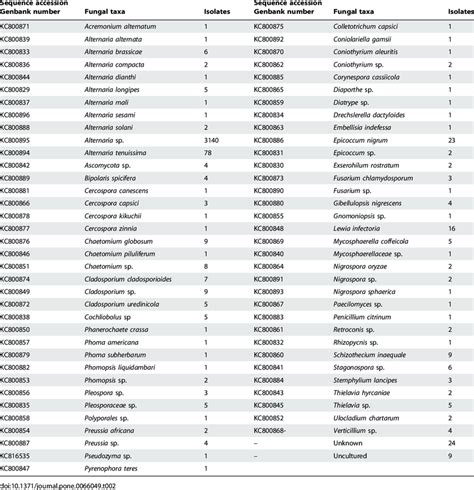 Identification Of Fungal Endophyte Taxa Isolated From Cotton Cultivated Download Table