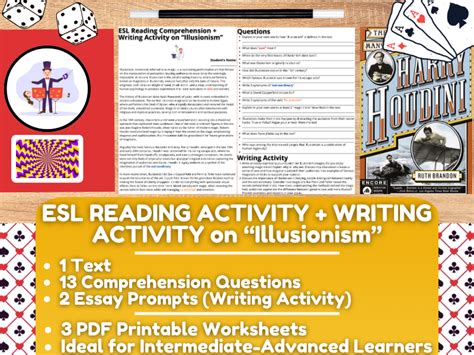 Esl Reading Comprehension Writing Activity Worksheets On Illusionism Magic Teaching Resources