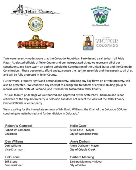 Teller Statement From Teller County This Document Was Signed By All Commissioners As Well As