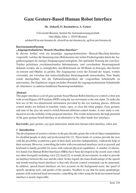 Pdf Gaze Gesture Based Human Robot Interface