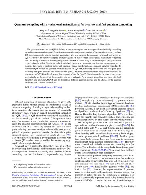 Pdf Quantum Compiling With A Variational Instruction Set For Accurate And Fast Quantum Computing