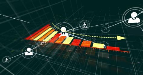Bar Chart And Network Connections Image Over Dark Grid Background Stock