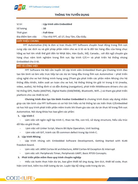 Fpt Software Jdfresher Embedded Pdf